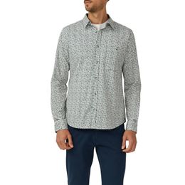 Langarmhemd s.Oliver, Herren, Gr. 3XL, N-Gr, grau gr&uuml;n aop, Web, Obermaterial: 97% Baumwolle, 3% Elasthan, bedruckt, slim fit taillenbedeckt, Manschette, Hemden Langarmhemd, mit Kontrast-Details