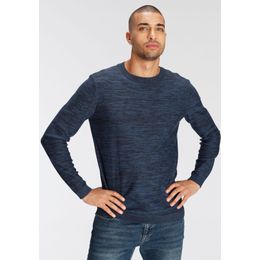 Rundhalspullover AJC, Herren, Gr. XL (56/58), blau (marine), Feinstrick, Obermaterial: 100% Baumwolle, meliert, unifarben, schmal, Rundhals, Rippstrickb&uuml;ndchen, Pullover Rundhalspullover, in melierter Optik, Topseller