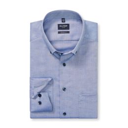 Langarmhemd OLYMP "Luxor modern fit", Herren, Gr. 39, N-Gr, blau (rauchblau), Web, Obermaterial: 100% Baumwolle, normal, 2-Knopf-Manschette, Hemden Langarmhemd, modern fit, Businesshemd, Button-down-Kragen