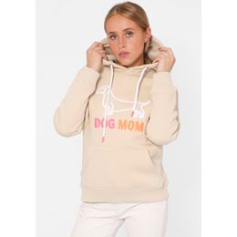 Hoodie Zwillingsherz "Dog Mom", Damen, Gr. XS, beige (hellbeige), Sweatware, Obermaterial: 50% Baumwolle, 50% Polyester, unifarben, regular fit, Rundhals, angesetztes B&uuml;ndchen, Sweatshirts Hoodie, mit gesticktem Hundemotiv und Fronttasche