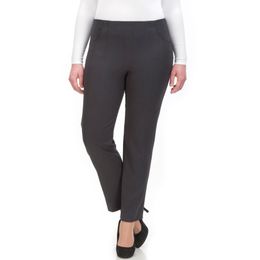 Schlupfhose KjBRAND "Schlupfhose Susie in Bi-Stretch, Kammgarnoptik", Damen, Gr. 24, K-Gr, grau (anthrazit), Web, Obermaterial: 63% Polyester, 35% Viskose, 2% Elasthan, bequem kn&ouml;chelfrei, Hosen Schlupfhose, Sommerhose, ideal f&uuml;r kr&auml;ftige Oberschenkel
