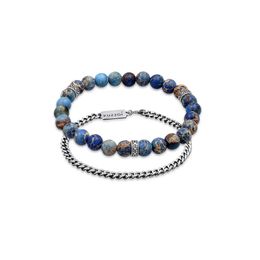 Armkette Kuzzoi "Armband Herren Achat Blau Panzerkette 2er Set 925 Silber" Gr. 230, blau (dunkelblau), Armb&auml;nder, Herren, 230, Silber 925 (Sterlingsilber), Armkette