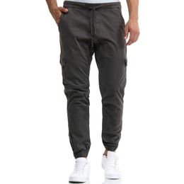 Cargohose INDICODE "INLevi", Herren, Gr. L, N-Gr, grau (raven), Web, Obermaterial: 98% Baumwolle, 2% Elasthan, unifarben, regular fit kn&ouml;chellang, Hosen Cargohose, mit seitlichen Cargotaschen und elastischen B&uuml;ndchen