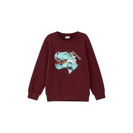 Sweater s.Oliver JUNIOR, Jungen, Gr. 140, burgundy, Sweatware, Obermaterial: 90% Baumwolle, 10% Polyester, bedruckt, normal h&uuml;ftbedeckend, Rundhals, B&uuml;ndchen, Sweatshirts Sweater, mit Pailletten-Dino und Print, f&uuml;r boys