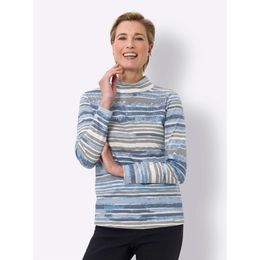 Stehkragenshirt Classic Basics "Stehkragen-Shirt", Damen, Gr. 50, blau (bleu, grau, bedruckt), 100% Baumwolle, bedruckt, gemustert, gestreift, mehrfarbig, Shirts Stehkragenshirt