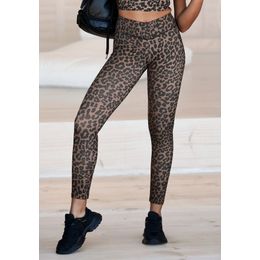 active by Lascana Leggings LASCANA ACTIVE, Damen, Gr. 48/50, N-Gr, braun, Obermaterial: 79% Polyester, 21% Elasthan, figurbetont bodenlang, Hosen Leggings, mit allover Druck, Topseller