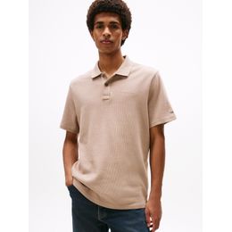 Poloshirt Tommy Jeans "TJM WAFFLE SCRIPT", Herren, Gr. M, coastal taupe, Jersey, Obermaterial: 100% Baumwolle, regular fit normal, Shirts Poloshirt, regular fit, mit Struktur, Polokragen