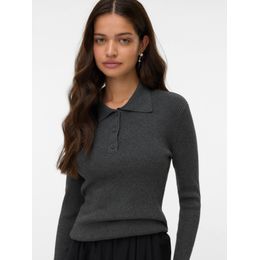 V&eacute;ro Moda Polokragenpullover VERO MODA "VMSILJERIB LS POLONECK PULLOVER NOOS", Damen, Gr. XS, grau (dunkelgrau melange), Strick, Obermaterial: 77% Viskose, 23% Polyester, unifarben, normal, Rundhals, Pullover Polokragenpullover