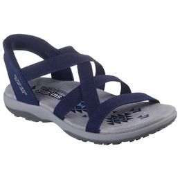 Sandale Skechers "REGGAE SLIM-STRETCH FLEX", Damen, Gr. 35, blau (navy), Lederimitat, Textil, Fischgratmuster, Schuhe Sandale, Flats, Trekking Sandale mit Slip-ins Funktion