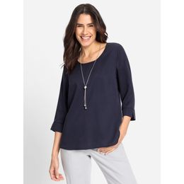Schlupfbluse Inspirationen, Damen, Gr. 42, blau (marine), 100% Lyocell, unifarben, Rundhals, Blusen Schlupfbluse