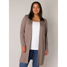 Longstrickjacke Base Level Curvy "Ayla long", Damen, Gr. 58 (60), grau (schwarz taupe), Strick, Obermaterial: 94% Viskose, 6% Elasthan, unifarben, figurumspielend knieumspielend, eingesetzt abgesteppt, Strickjacken Longstrickjacke, Figurumspielende, weiche Strickqualit&auml;t