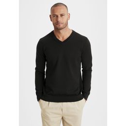 H.I.S. Strickpullover H.I.S, Herren, Gr. M (48/50), schwarz, Feinstrick, Obermaterial: 60% Baumwolle, 40% Polyester, unifarben, Basic, regular fit normal, V-Ausschnitt, Strickb&uuml;ndchen, Pullover Strickpullover, mit V-Ausschnitt, Pullover aus Feinstrick, Baumwollmischung, Topseller