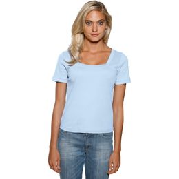 Kurzarmshirt Heine "Carr&eacute;-Shirt", Damen, Gr. 46, blau (bleu), 100% Baumwolle, unifarben, eckiger Ausschnitt, Shirts Kurzarmshirt