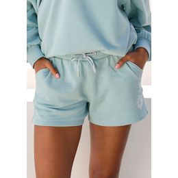 Sweatshorts Buffalo, Damen, Gr. 36/38, N-Gr, gr&uuml;n (mint), Sweatware, Obermaterial: 60% Baumwolle, 40% Polyester, bedruckt, unifarben, bequem kurz, Hosen Sweatshorts, Loungeshorts mit seitlichen Taschen und kleinem Print, Loungewear