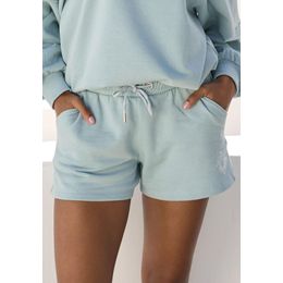 Sweatshorts Buffalo, Damen, Gr. 44/46, N-Gr, gr&uuml;n (mint), Sweatware, Obermaterial: 60% Baumwolle, 40% Polyester, bedruckt, unifarben, bequem kurz, Hosen Sweatshorts, Loungeshorts mit seitlichen Taschen und kleinem Print, Loungewear