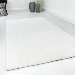 Teppich HOMIE LIVING "Villa Rosso", wei&szlig;, B:133cm H:15mm L:200cm, Polyester, Teppiche, Teppich, Kurzflor, Uni Farben, leicht gl&auml;nzende Optik