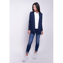 Kurzjacke Seidel Moden, Damen, Gr. 44, blau (navy), Stoff, Obermaterial: 95% Viskose, 5% Elasthan, unifarben, normal h&uuml;ftbedeckend, Rundhals, abgesteppt, Jacken Kurzjacke, ohne Verschluss, MADE IN GERMANY