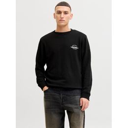Jack & Jones Sweatshirt JACK & JONES "JJBRANDON SWEAT CREW NECK", Herren, Gr. S, schwarz, angeraute Sweatware, Obermaterial: 65% Polyester, 35% Baumwolle, bedruckt, regular fit, Rundhals, Rippb&uuml;ndchen, Sweatshirts Sweatshirt