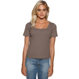 Kurzarmshirt Heine "Carr&eacute;-Shirt", Damen, Gr. 34, grau (taupe), 100% Baumwolle, unifarben, eckiger Ausschnitt, Shirts Kurzarmshirt