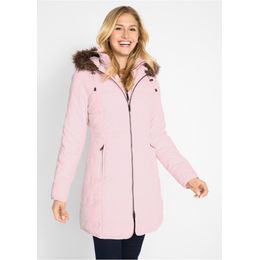 Steppjacke bonprix "Steppjacke mit Kapuze, gef&uuml;ttert", Damen, Gr. 50, rosa (zartrosa), Web, Obermaterial: 88% Polyester, 12% Polyamid. Futter: 100% Polyester. F&uuml;llung: 100% Polyester, kontrastfarbene Details, unifarben, regular fit ca. Mitte Oberschenkel, mit innenliegendem Gummizug, Jacken Steppjacke, Regular Fit, mit abnehmbarer Kapuze mit Fellimitat