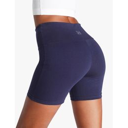 Shorts Lascana, Damen, Gr. 48/50, N-Gr, blau (marine), Single Jersey, Obermaterial: 95% Baumwolle, 5% Elasthan, unifarben, Basic, kurz, Hosen Shorts, mit breitem B&uuml;ndchen und Logodruck, Loungewear, Topseller