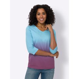 3/4-Arm-Shirt Classic Basics "3/4-Arm-Shirt", Damen, Gr. 46, rosa (aqua, fuchsia, bedruckt), 100% Baumwolle, bedruckt, gemustert, mehrfarbig, V-Ausschnitt, Shirts 3/4-Arm-Shirt