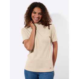 Stehkragenshirt Casual Looks "Stehkragen-Shirt", Damen, Gr. 52, elfenbein, 95% Baumwolle, 5% Elasthan, unifarben, Shirts Stehkragenshirt