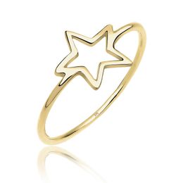 Silberring Elli Premium "Ring Stern 375 Gelbgold" Gr. 52, gold, Fingerringe, Damen, 52, Gelbgold 375, Silberring