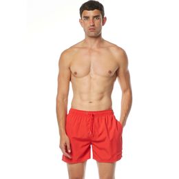 Badeshorts Bruno Banani "Boxer Wave Line 2.0 Swim", Jungen, Gr. XL (7), N-Gr, rot, Microfaser, Polyester, unifarben, Badehosen Badeshorts, mit Tunnel-Gummibund