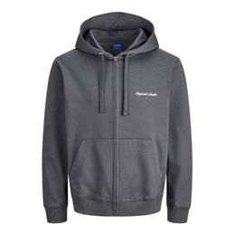 Jack & Jones PlusSize Kapuzensweatshirt "JORNORREBRO EMB SWEAT ZIP HOOD PLS", Herren, Gr. 4XL, asphalt, angeraute Sweatware, Obermaterial: 89% Baumwolle, 11% Polyester, JACK & JONES PLUSSIZE, regular fit normal, Rippb&uuml;ndchen, Sweatshirts Kapuzensweatshirt