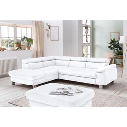 Ecksofa COTTA "Komaris L-Form, B: 249 cm", wei&szlig;, B:249cm H:72cm T:100cm, Microfaser PRIMABELLE (100% Polyester);Kunstleder SOFTLUX;Feinstruktur (100% Polyester);Kunstleder SOFTLUX/Struktur (100% Polyester);NaturLEDER, Sofas, Ecksofa, mit Kopfteilverstellung, optional Bettfunktion, Bettkasten & Licht