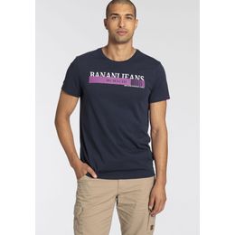T-Shirt Bruno Banani, Herren, Gr. M (48/50), blau (marine), Single Jersey, Obermaterial: 100% Baumwolle, bedruckt, schmal, Rundhals, Shirts T-Shirt, kurze &Auml;rmel, schmale Passform, bedruckt, Rundhalsausschnitt