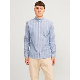 Jack & Jones Langarmhemd JACK & JONES "JPRBROOK OXFORD SHIRT L/S NOOS", Herren, Gr. S, N-Gr, blau (chambray blau stripes:slim fit), Web, Obermaterial: 97% Baumwolle, 3% Elasthan, gestreift, slim fit, Hemden Langarmhemd