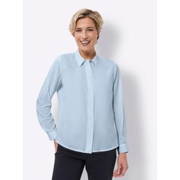 Langarmbluse Classic Basics, Damen, Gr. 50, blau (hellblau), 100% Polyester, unifarben, Blusen Langarmbluse