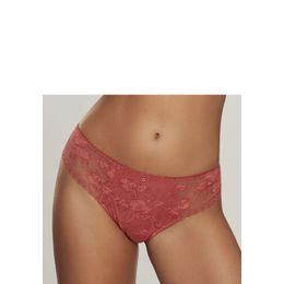 String Lascana, Damen, Gr. 48/50, rot (chrysanthemu), Spitze, Obermaterial: 87% Polyamid, 13% Elasthan, k&ouml;rpernah, Unterhosen String, rundherum aus floraler, dezent transparenter Spitze