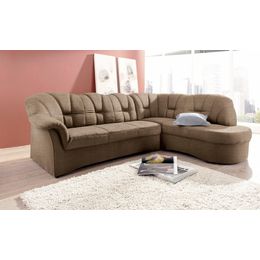Ecksofa DOMO collection "Papenburg, zeitlose R&uuml;ckensteppung, elegante Armlehne, L-Form", braun, B:241cm H:84cm T:178cm, Kunstleder SOFTLUX;Luxus-Microfaser (100% Polyester);Struktur ( 90% Polyester, 10% Polyacryl);Microfaser PRIMABELLE (100% Polyester), Sofas, Ecksofa, mit Ottomane, wahlweise mit Bettfunktion