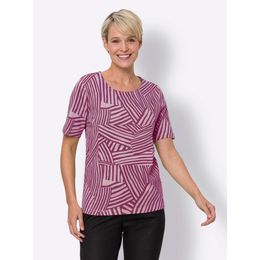 Rundhalsshirt Classic Basics "Kurzarm-Shirt", Damen, Gr. 42, lila (malve, ros&eacute;, bedruckt), 100% Baumwolle, gemustert, mehrfarbig, Rundhals, Shirts Rundhalsshirt