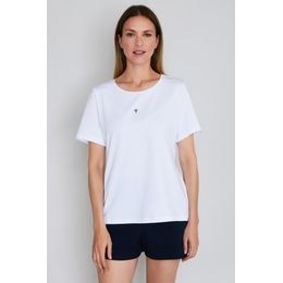 JOOP! T-Shirt JOOP "Cosy", Damen, Gr. 42, wei&szlig;, Jersey, Obermaterial: 95% Baumwolle, 5% Elasthan, unifarben, loose fit h&uuml;ftlang, Rundhals, Shirts T-Shirt, mit schlichter Eleganz