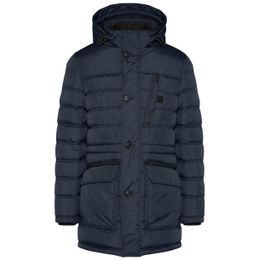 Parka Bugatti, Herren, Gr. 50, blau (marine), 100% Polyester, unifarben, regular fit, normaler Saum, Jacken Parka, mit abtrennbarer Kapuze
