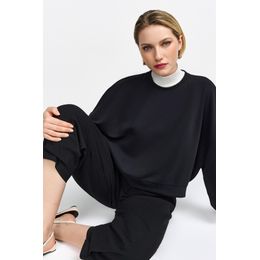 Sweatshirt RICHROYAL "Tencel peached Shirt", Damen, Gr. M, schwarz, Sweatware, Obermaterial: 52% Modal, 42% Polyester, 6% Elasthan, bequem, Rundhals, angeschnitten breiter Bund, Sweatshirts Sweatshirt, modische Kurzarmsweatshirt