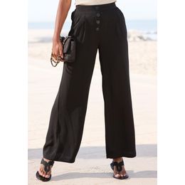Palazzohose Lascana, Damen, Gr. 44, N-Gr, schwarz, Stoff, Obermaterial: 100% Polyester, unifarben, figurumspielend lang, Hosen Palazzohose, mit Zierkn&ouml;pfen und bequemen Bund, leichte Stoffhose mit Taschen, Topseller