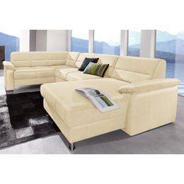 Sit & More Wohnlandschaft SIT & MORE "Ascara U-Form", beige (creme), B:312cm H:85cm T:204cm, NaturLeder in Sitz und R&uuml;cken, Korpus ist mit passendem Kunstleder bezogen.;Luxus-Microfaser (100% Polyester);Softlux-Kunstleder;Primabelle-Microfaser (100% Polyester), Sofas, Wohnlandschaft, inklusive Boxspring/Federkern-Polsterung, wahlweise mit Bettfunktion