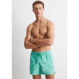 Marc O'Polo Badeshorts MARC O'POLO "Essentials Beach Jersey", Damen, Gr. M, N-Gr, aquatic awe, Obermaterial: 100% Polyamid, unifarben, Badehosen Badeshorts, mit seitlichem Schriftzug-Design
