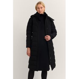 Steppmantel Bugatti "Regular Fit", Damen, Gr. 42, schwarz (290, schwarz), 90% Polyester, 10% Elasthan, unifarben, regular fit, normaler Saum, M&auml;ntel Steppmantel, mit Kapuze & Kunstfellkragen
