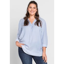 Longbluse sheego, Damen, Gr. 54, wei&szlig; (hellblau, wei&szlig;), 100% Viskose, gemustert, mehrfarbig, Rundhals, Blusen Longbluse