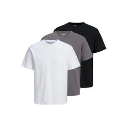 Jack & Jones Kurzarmshirt JACK & JONES "JJEORGANIC BASIC TEE SS O-NE 3PK MP NOOS", Herren, Gr. S, wei&szlig; (wei&szlig; pack:wei&szlig;, schwarz, castlerock), Jersey, Obermaterial: 100% Baumwolle, unifarben, slim fit normal, Rundhals, Shirts Kurzarmshirt