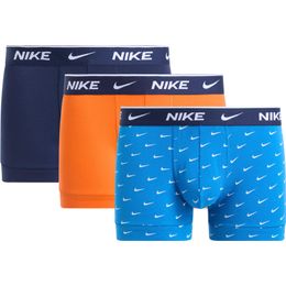 Boxer NIKE UNDERWEAR "BOXER BRIEF 3PK", Herren, Gr. L, 3 Stk., swoosh print, cool grau, uni blau, Jersey, Obermaterial: 95% Baumwolle, 5% Elasthan, k&ouml;rpernah, Unterhosen Boxer, mit Logo-Elastikbund
