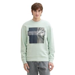 Sweatshirt Tom Tailor Denim, Herren, Gr. M, gr&uuml;n (sea foam), Sweatware, Obermaterial: 100% Baumwolle, bedruckt, relaxed fit taillenbedeckt, Rundhals, Rippb&uuml;ndchen, Sweatshirts Sweatshirt, mit Frontprint