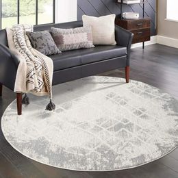 Teppich Carpet City "ANTIK215", grau, H:10mm &Oslash;:160cm, Polyester, Teppiche, Teppich, Kurzflor, 3D-Optik, Klassisch-Modern f&uuml;r Wohnzimmer, Schlafzimmer