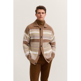 Cardigan Bugatti "Regular Fit", Herren, Gr. XL, 20, beige, Strick, 47% Polyacryl, 21% Polyamid, 16% Alpaka, 16% Wolle, gestreift, regular fit, Rippb&uuml;ndchen, Strickjacken Cardigan, gestreift mit Knopfleiste & Kragen